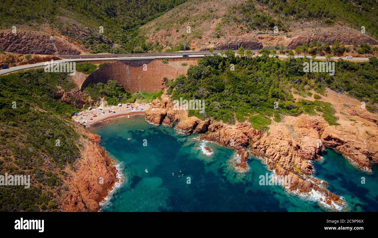 Amazing aerial view over Cap Roux in France at the Cote D Azur Stock ...