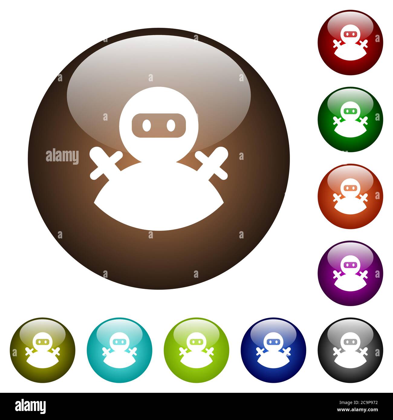 Ninja avatar white icons on round color glass buttons Stock Vector ...