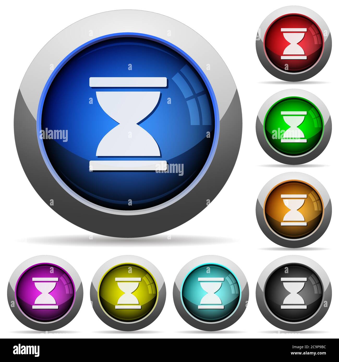 Hourglass icons in round glossy buttons with steel frames Stock Vector ...