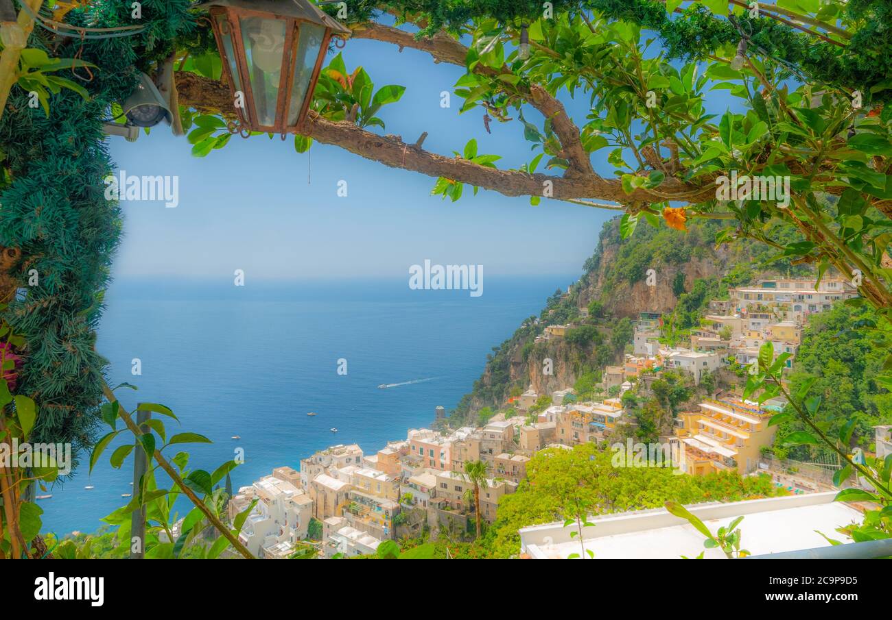 Arbor in Positano shoreline in springtime. Amalfi coast, Italy Stock ...