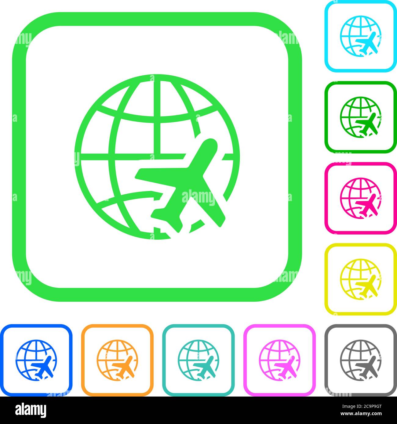 World travel vivid colored flat icons in curved borders on white ...