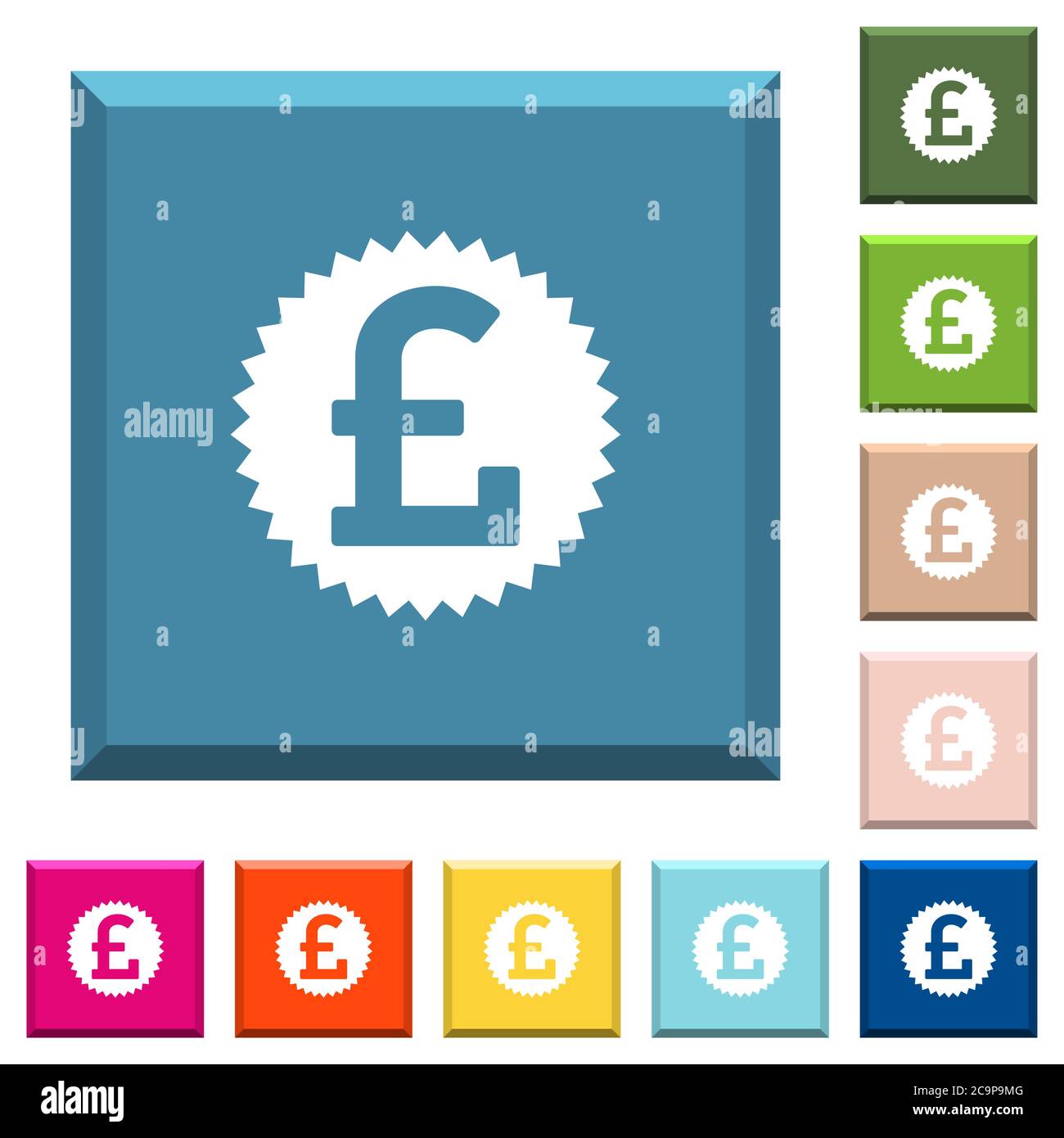 Pound sticker white icons on edged square buttons in various trendy ...