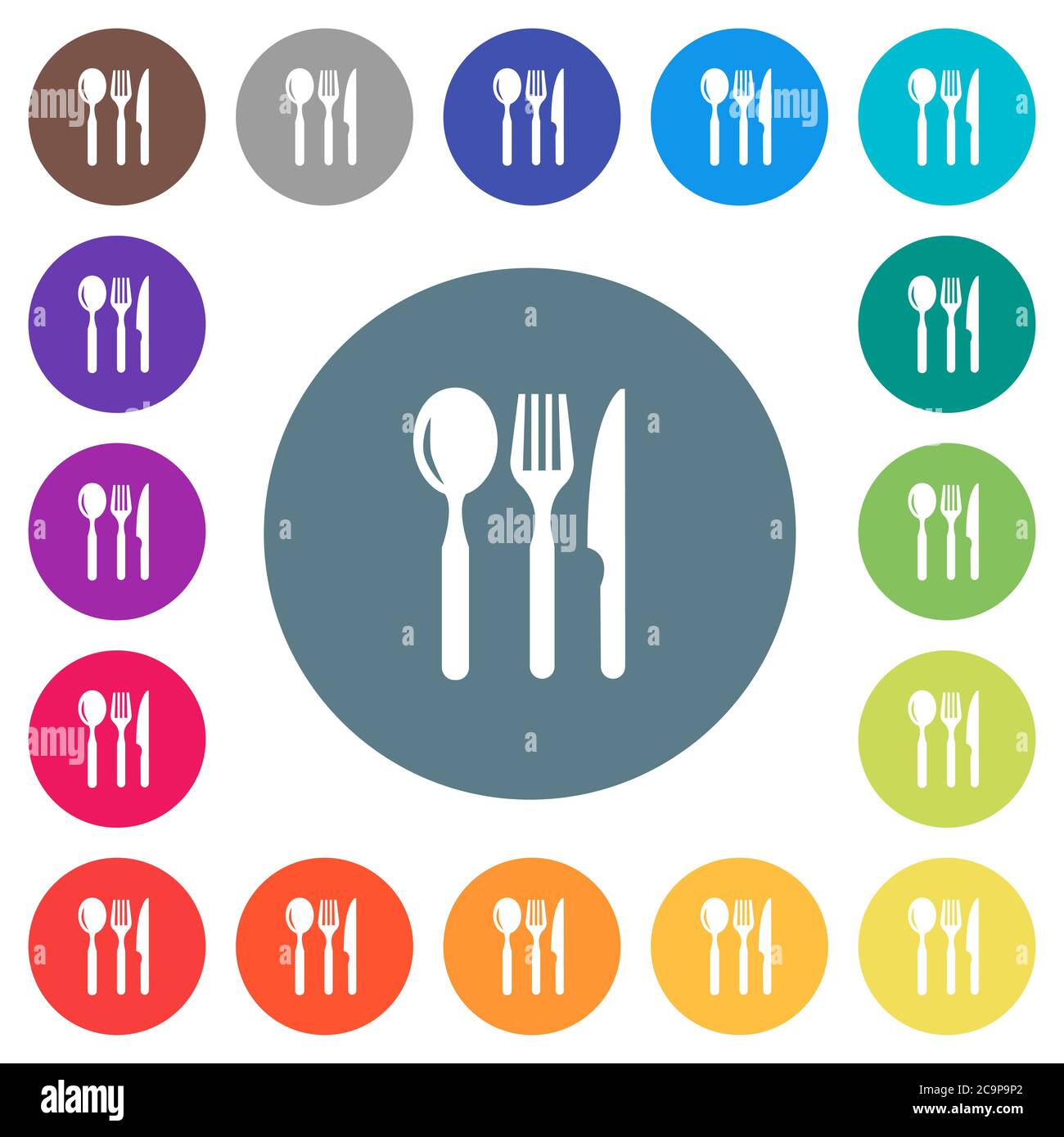 Restaurant flat white icons on round color backgrounds. 17 background ...