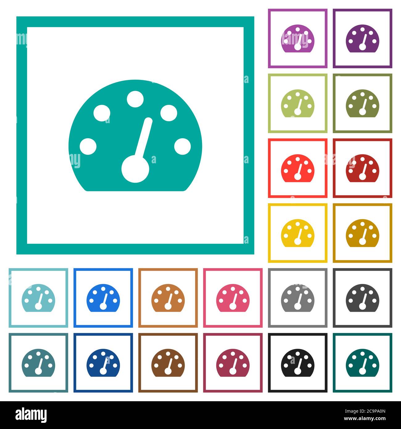 Dashboard flat color icons with quadrant frames on white background ...
