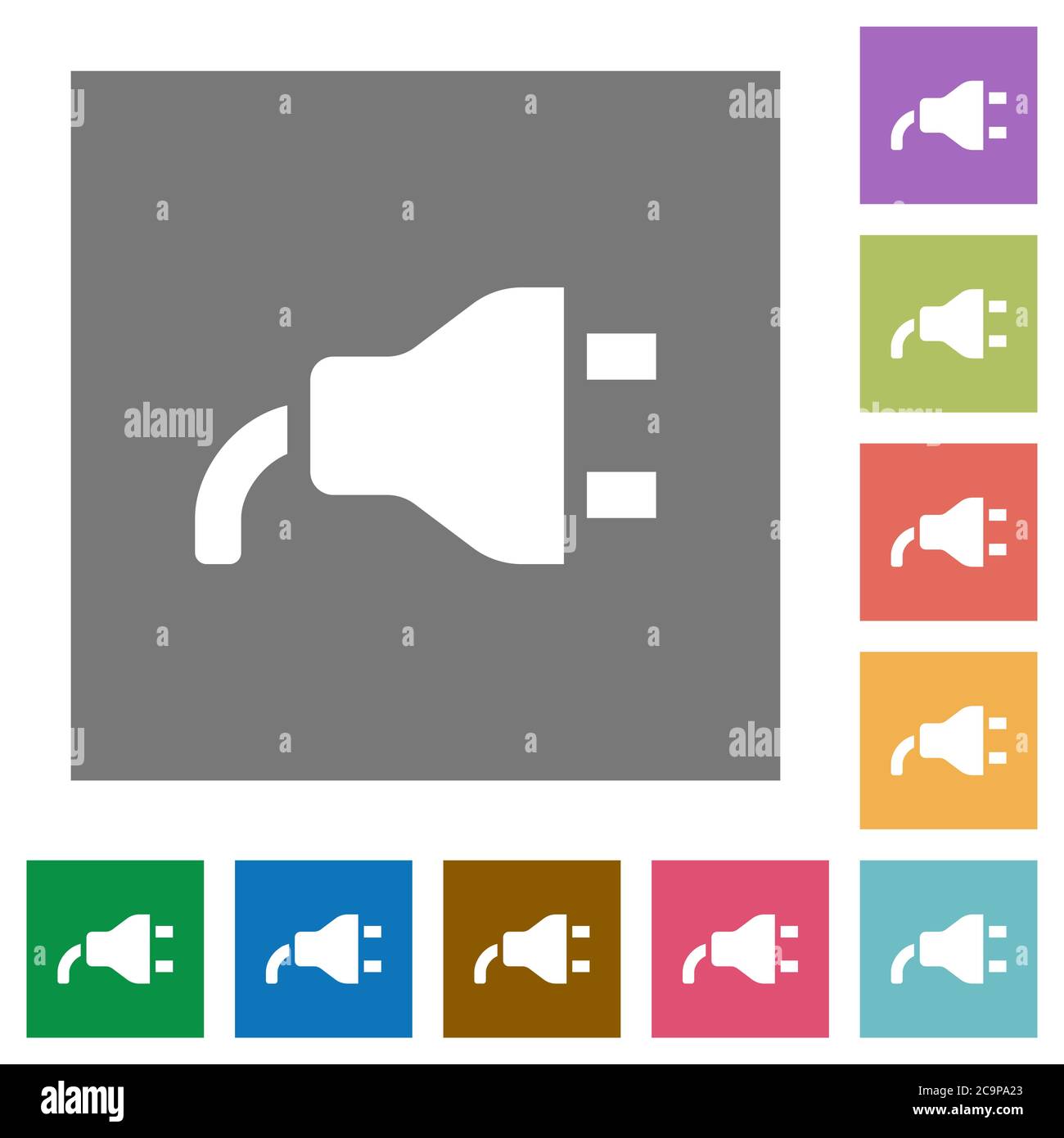 Power plug flat icons on simple color square backgrounds Stock Vector ...