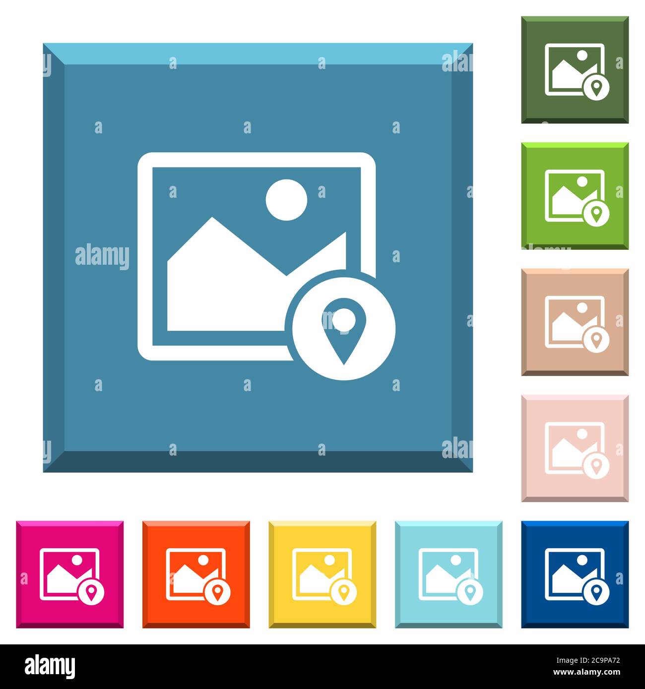 Image landmark GPS map location white icons on edged square buttons in ...