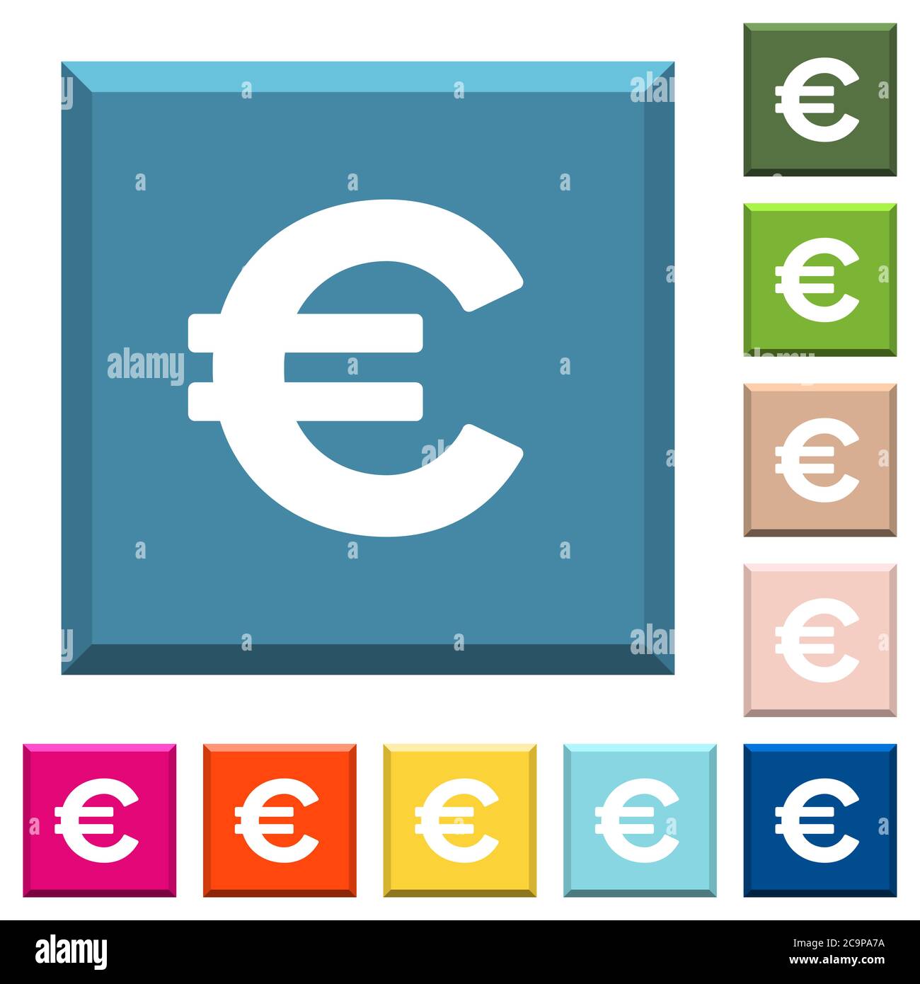 Euro sign white icons on edged square buttons in various trendy colors ...