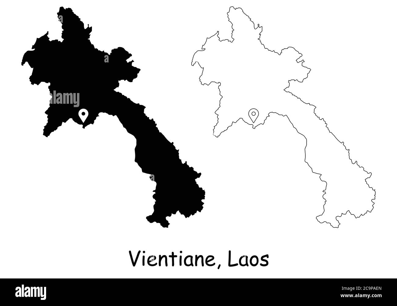 Vientiane Laos. Detailed Country Map with Location Pin on Capital City ...