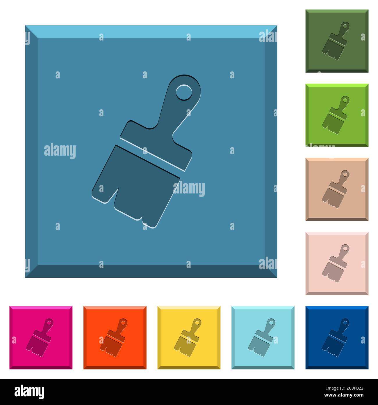 Paste with brush engraved icons on edged square buttons in various ...