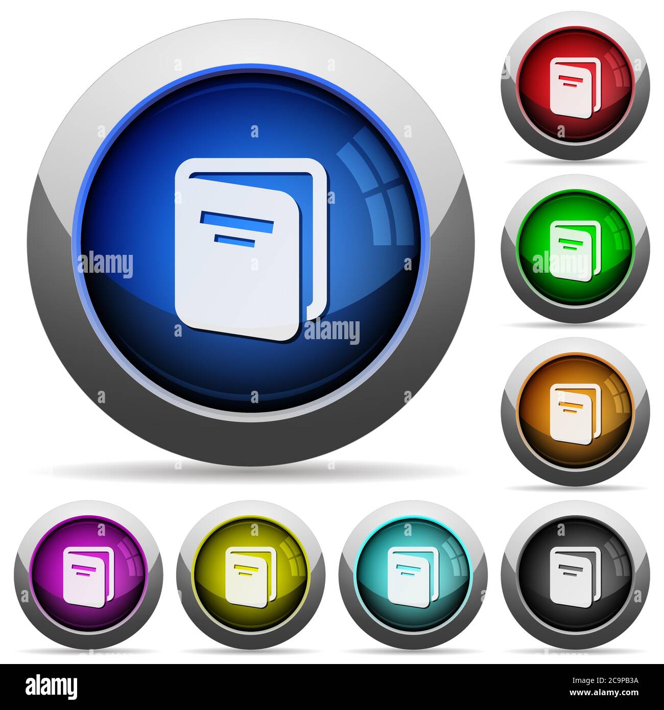 Album icons in round glossy buttons with steel frames Stock Vector ...