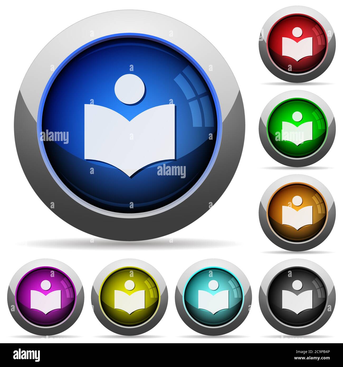 Library icons in round glossy buttons with steel frames Stock Vector ...