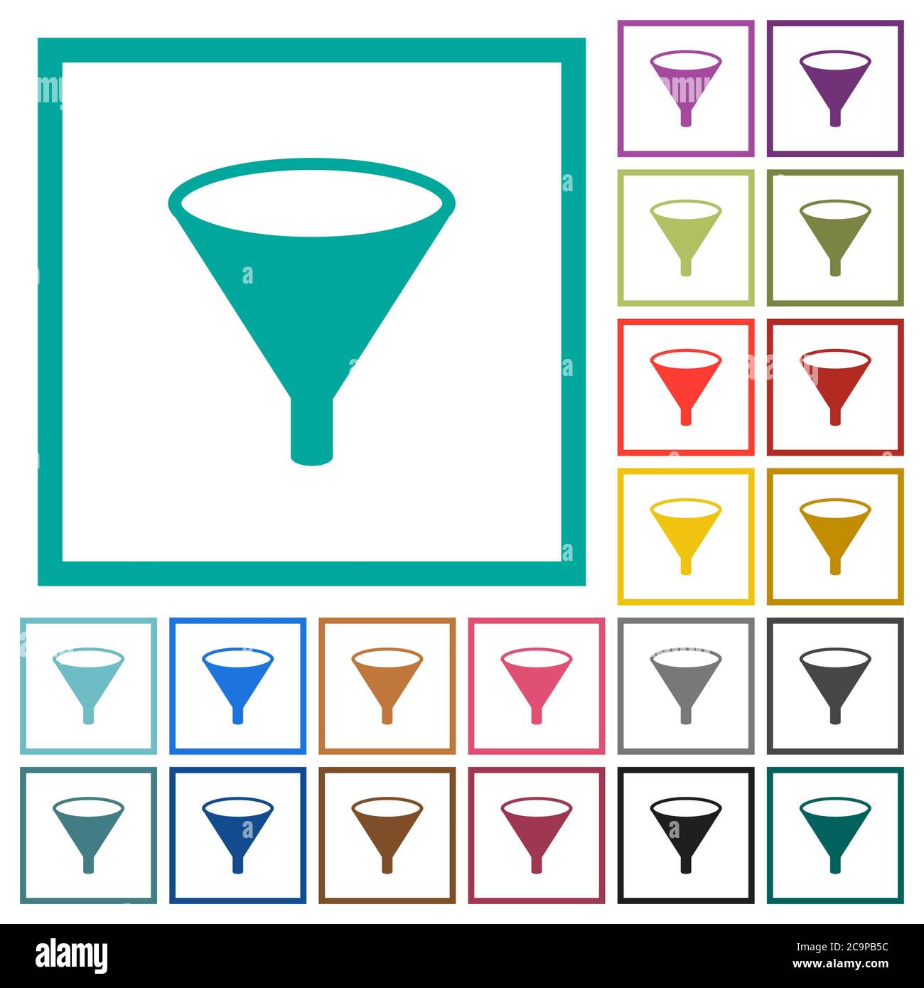 Funnel flat color icons with quadrant frames on white background Stock ...