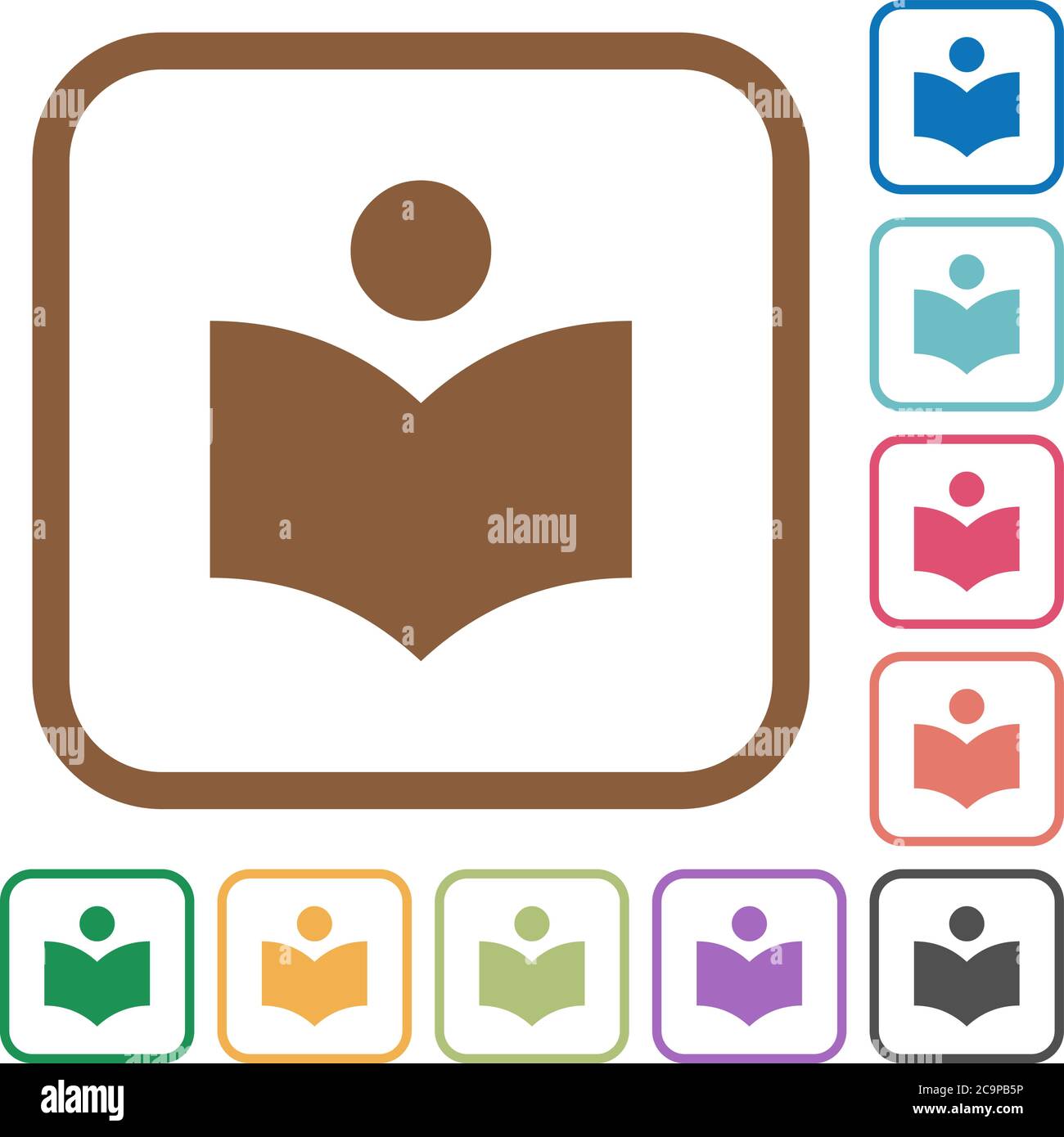 Library simple icons in color rounded square frames on white background ...