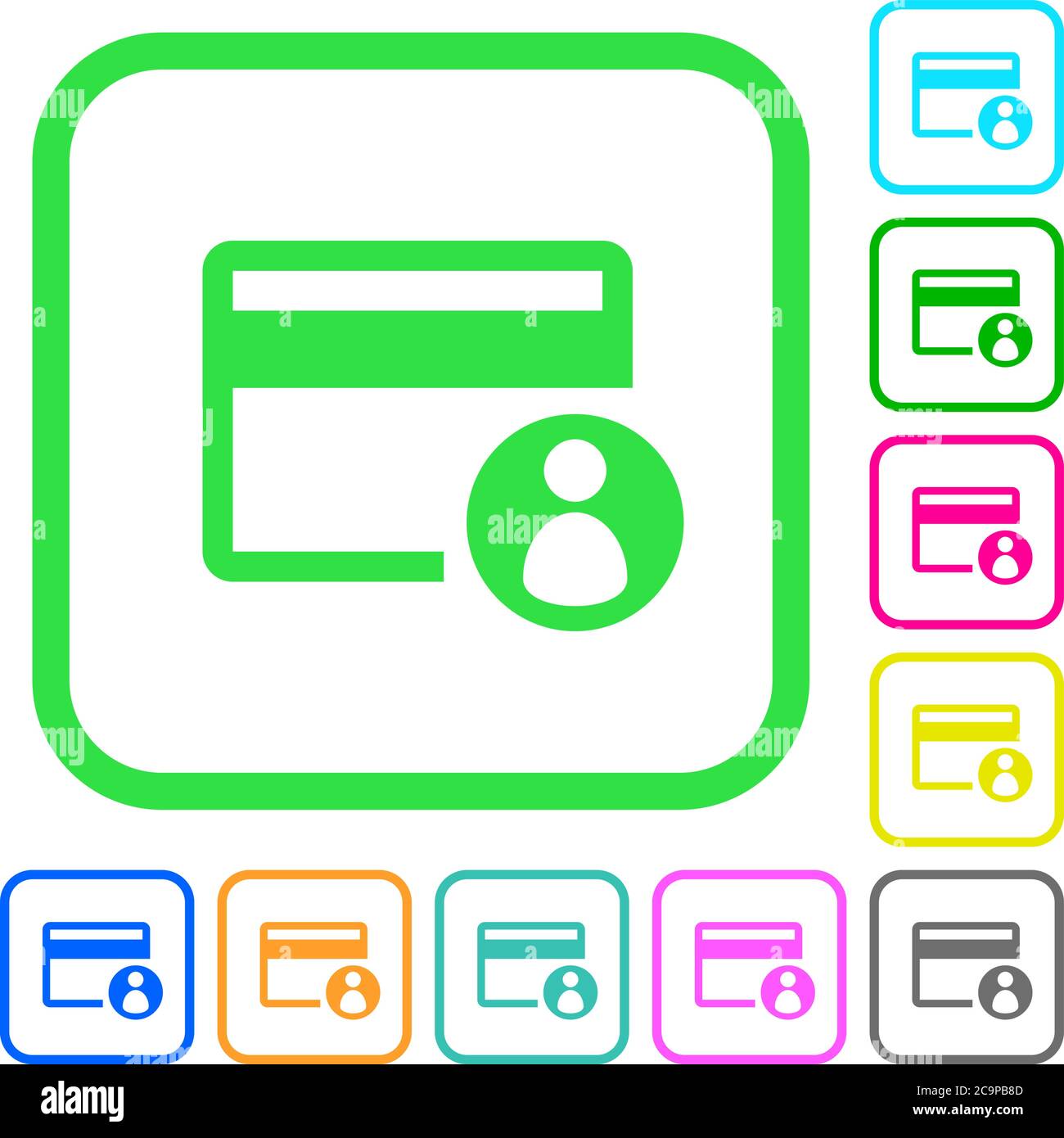 Cardholder of credit card vivid colored flat icons in curved borders on ...