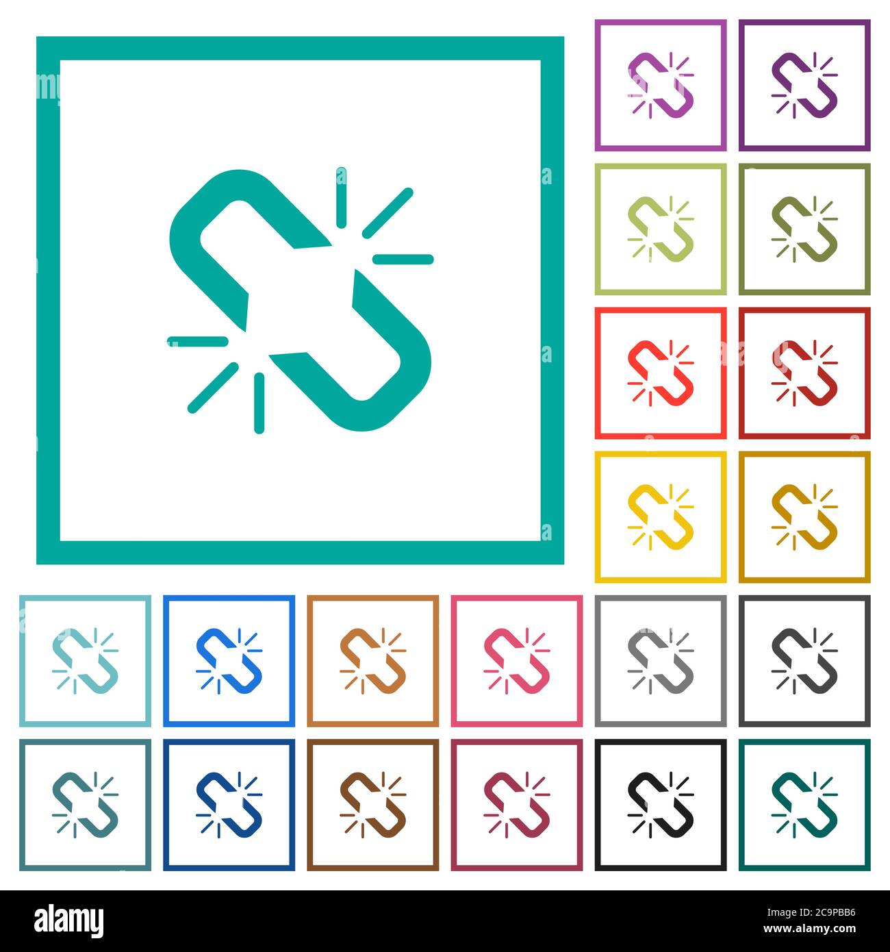Unlink flat color icons with quadrant frames on white background Stock ...
