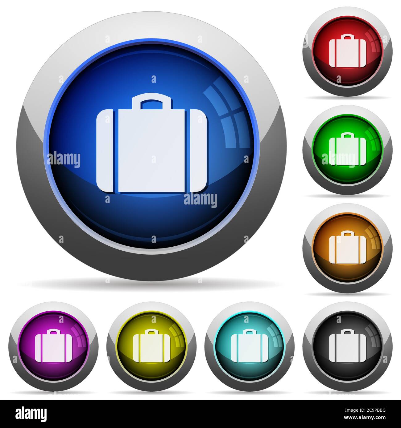 Suitcase icons in round glossy buttons with steel frames Stock Vector ...