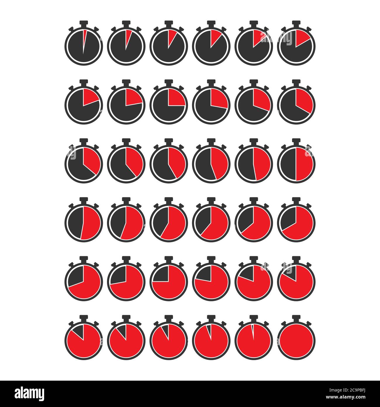 Stopwatch with time counting. A set of vector icons isolated on a white ...