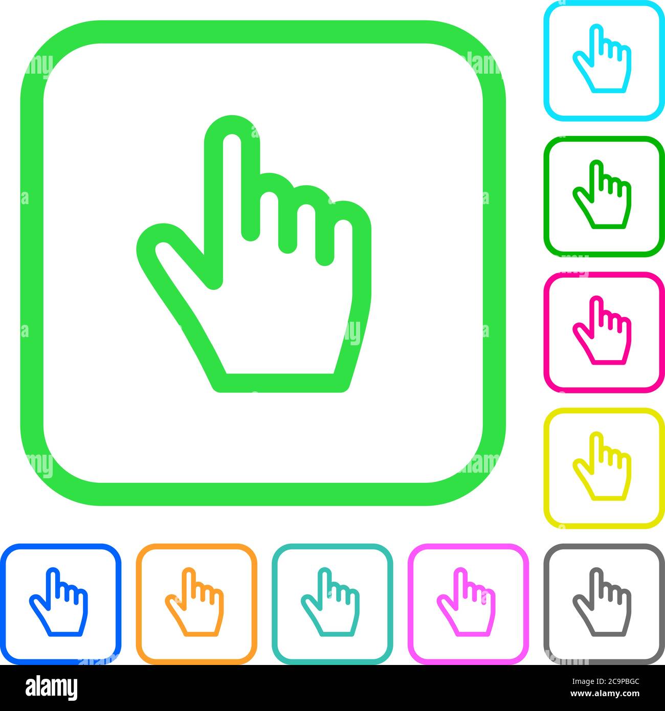 Hand cursor vivid colored flat icons in curved borders on white ...