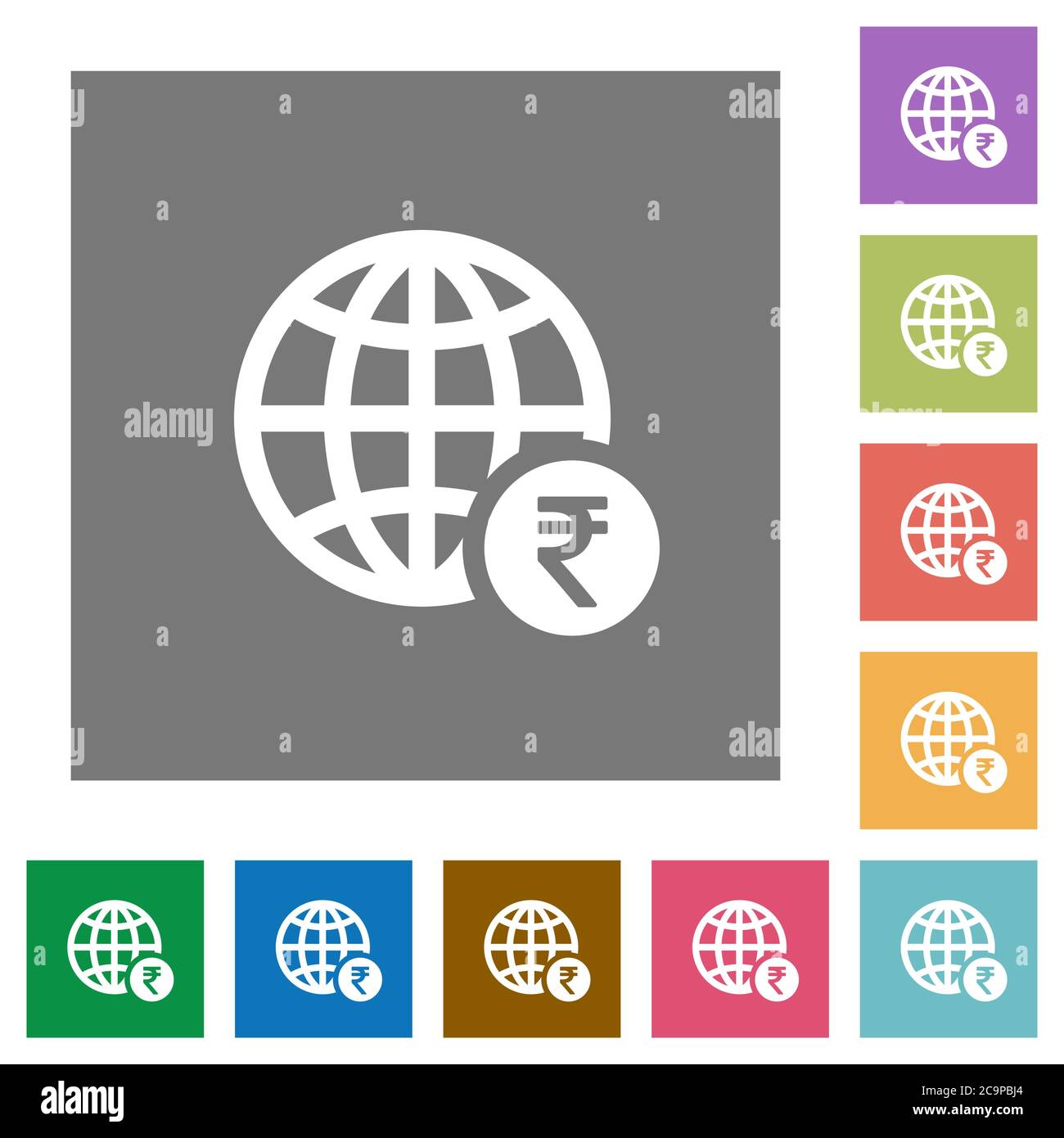 Online Rupee payment flat icons on simple color square backgrounds ...