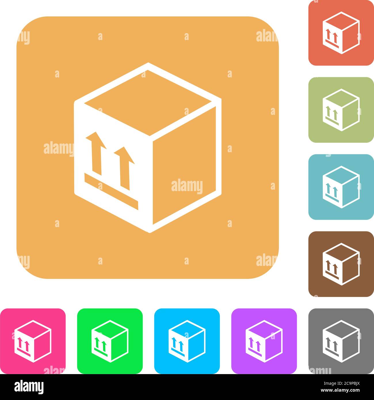 Single package flat icons on rounded square vivid color backgrounds ...