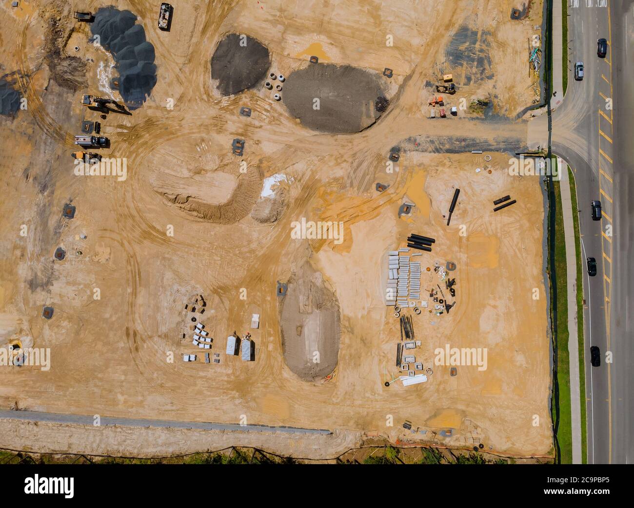 House construction work of view of small construction site with many ...