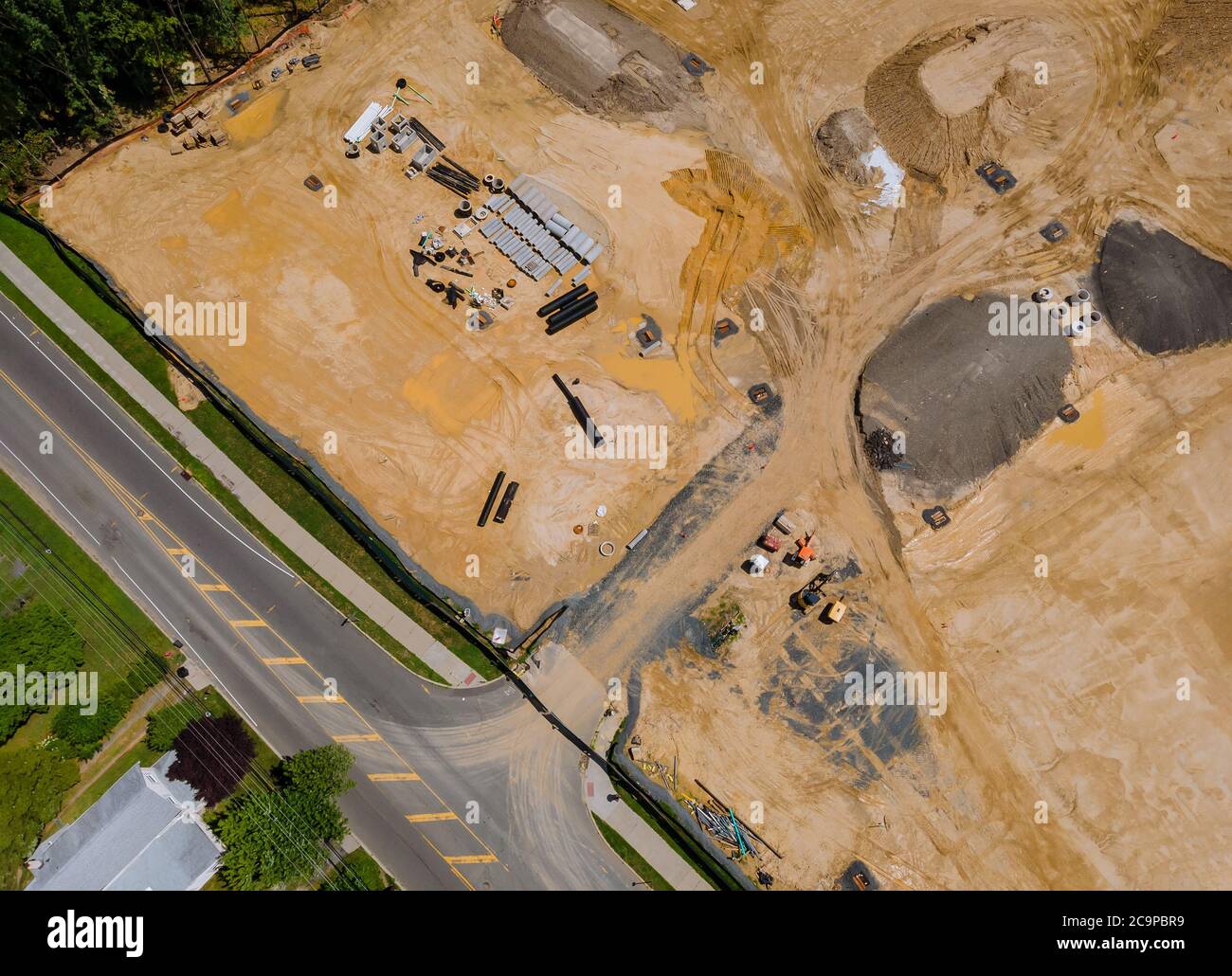 Landscape of construction aerial view on the preparation in the work ...