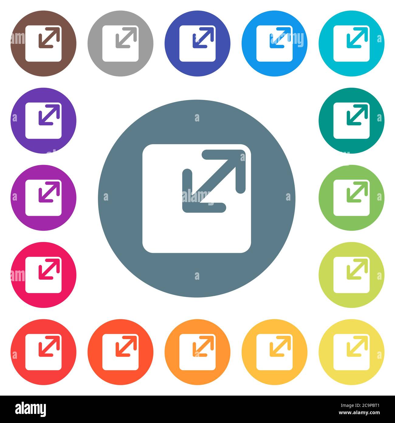 Resize window flat white icons on round color backgrounds. 17 ...