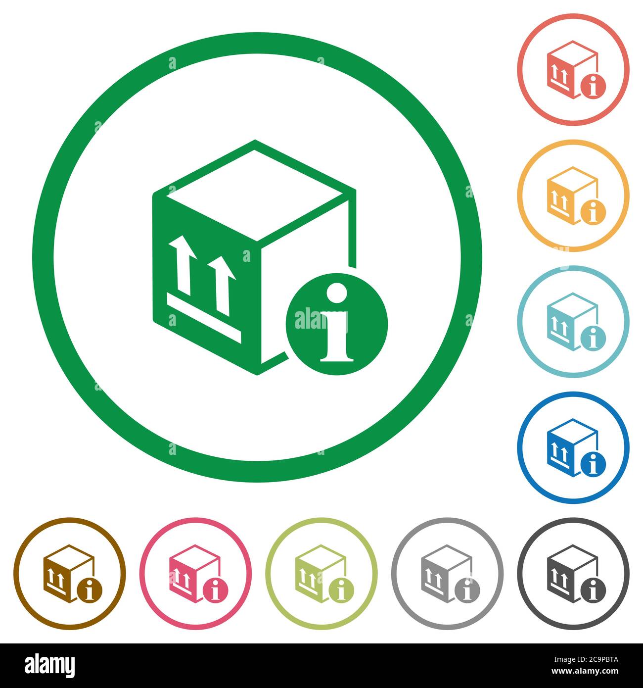 Package information flat color icons in round outlines on white ...