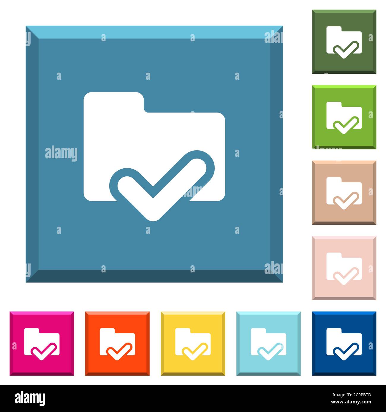Folder ok white icons on edged square buttons in various trendy colors ...