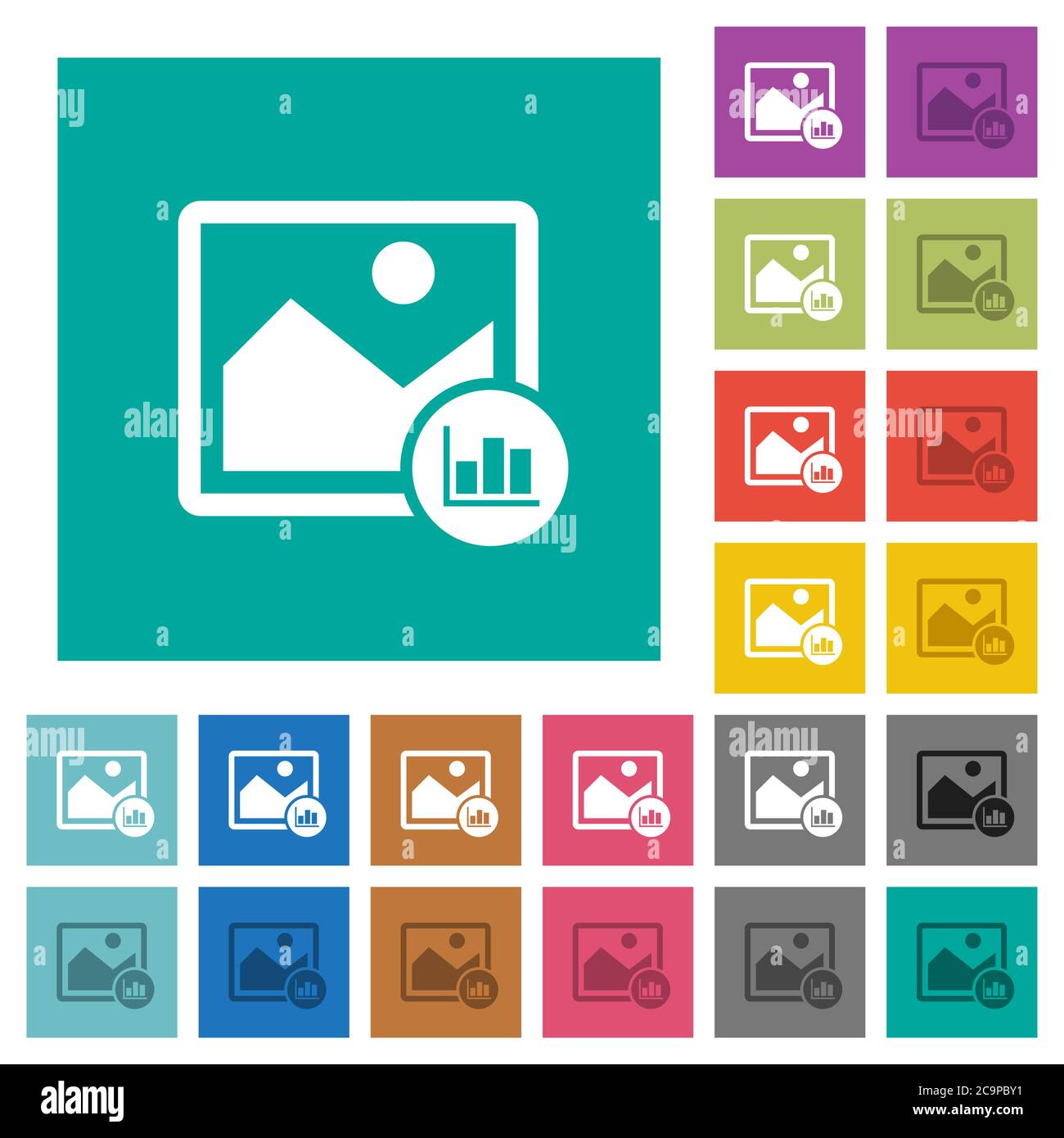 Image histogram multi colored flat icons on plain square backgrounds ...