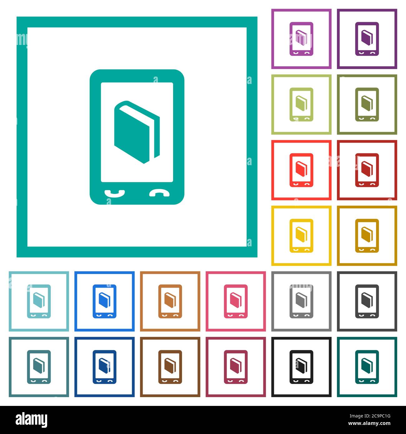 Mobile dictionary flat color icons with quadrant frames on white ...