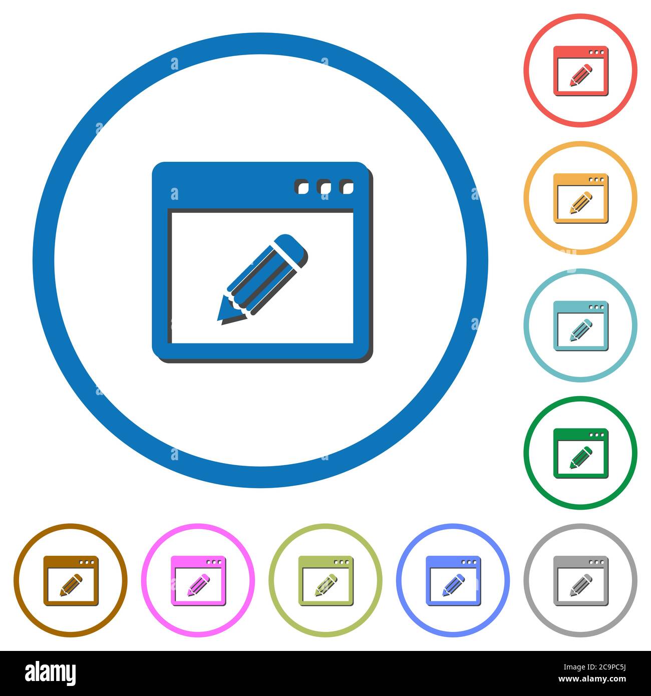 Application edit flat color vector icons with shadows in round outlines ...