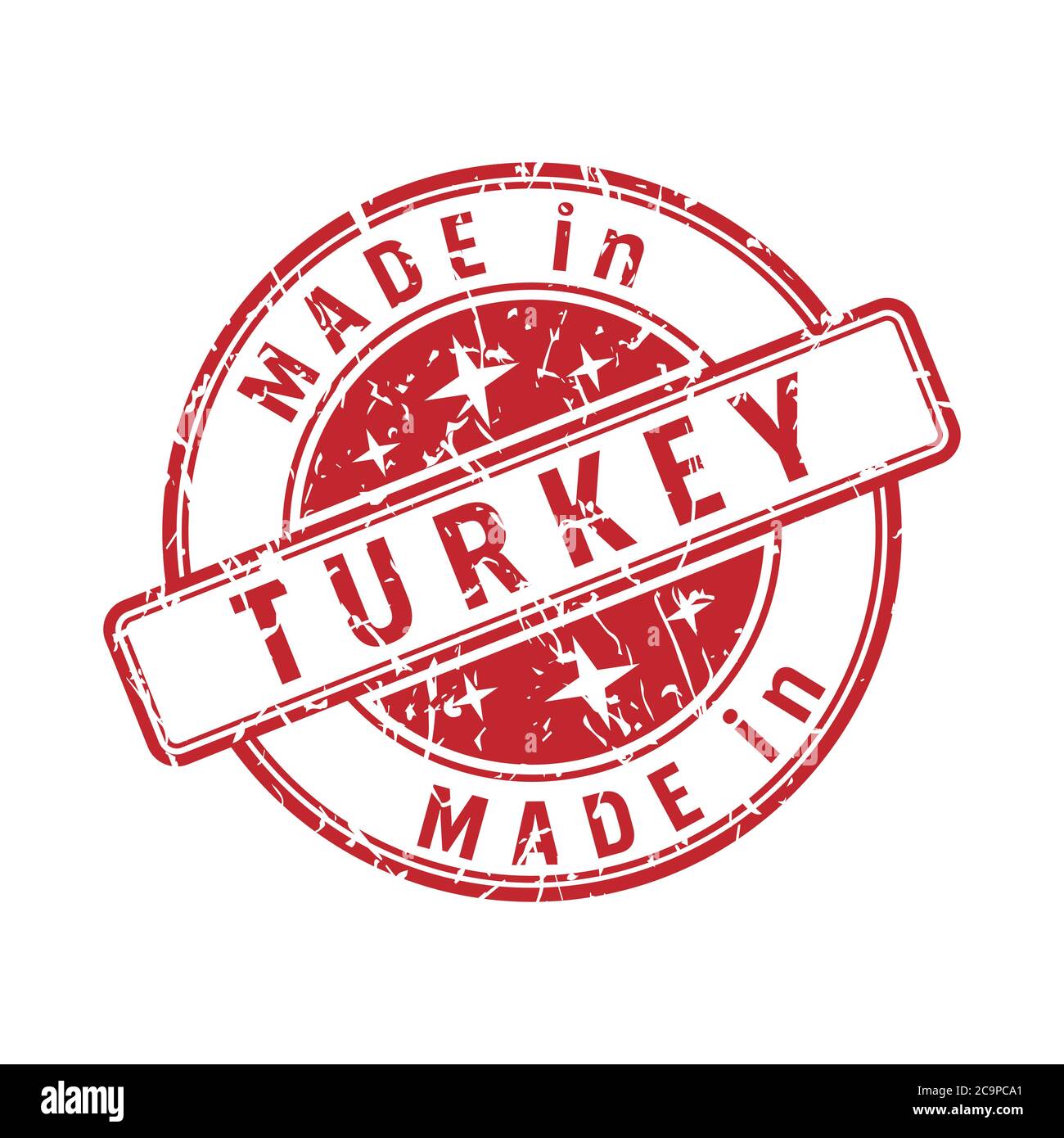 An impression of a seal with the inscription MADE in TURKEY, isolated ...