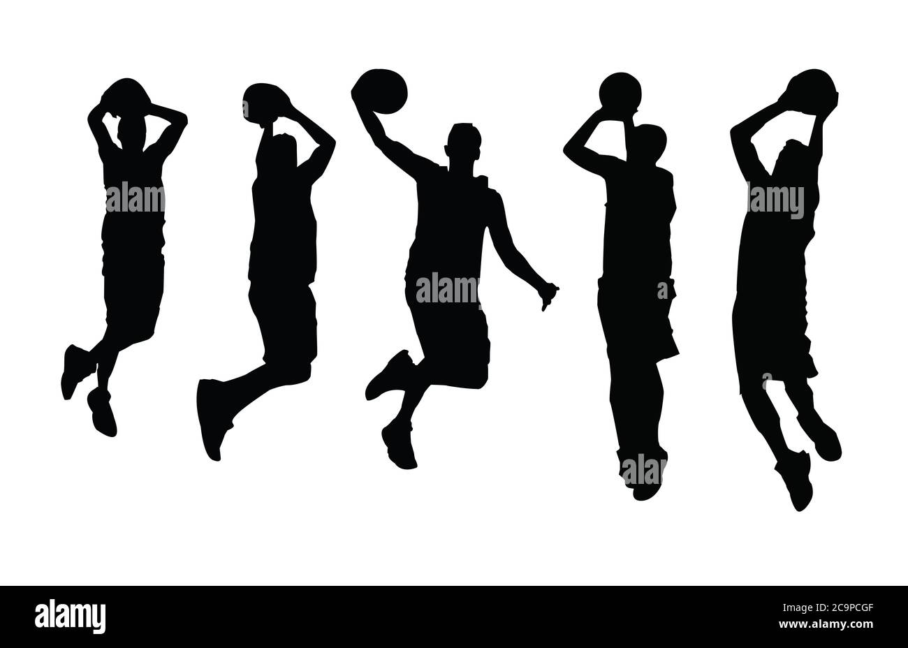 Five basketball player silhouette on white background Stock Photo - Alamy