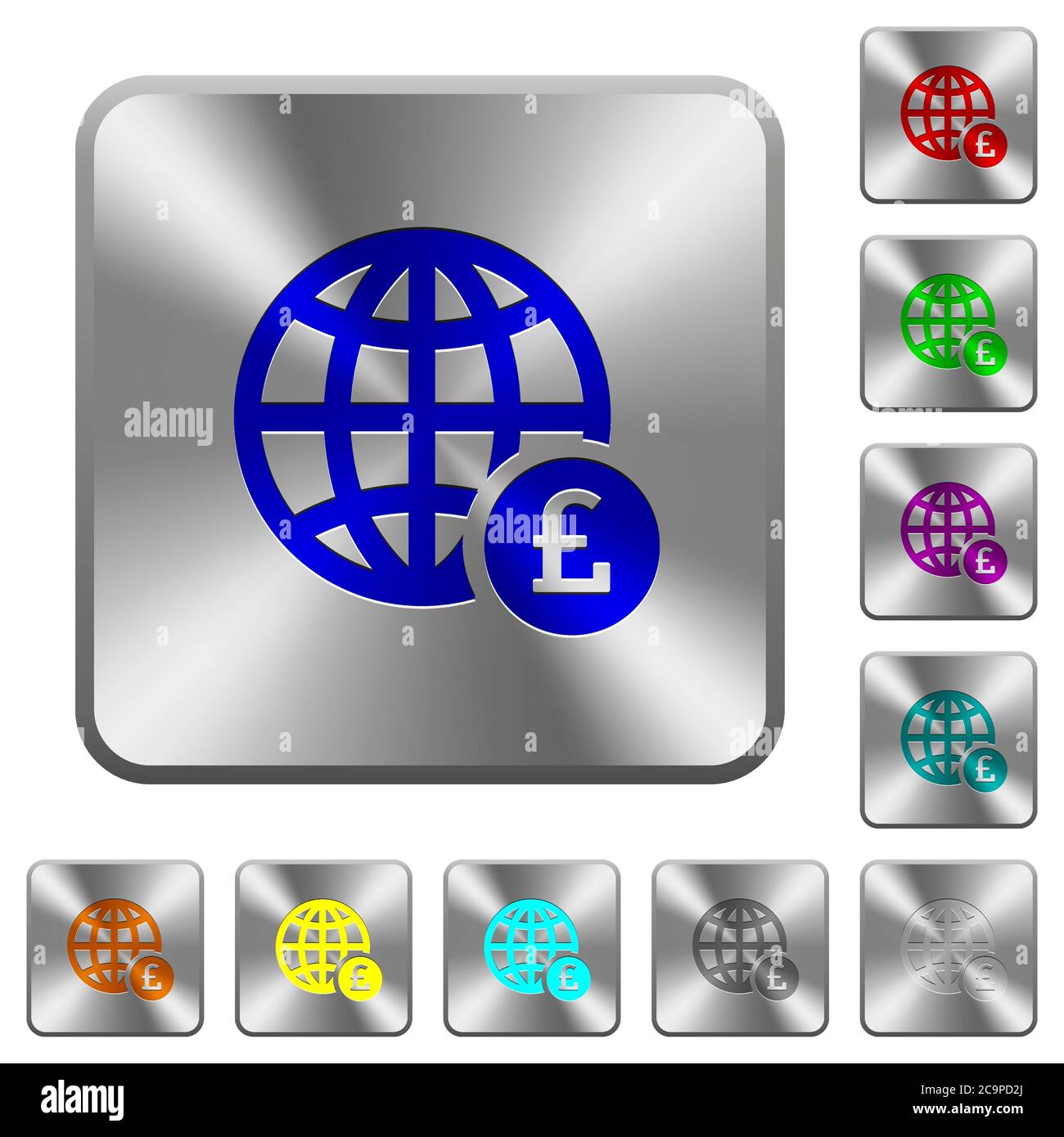 Online Pound payment engraved icons on rounded square glossy steel ...