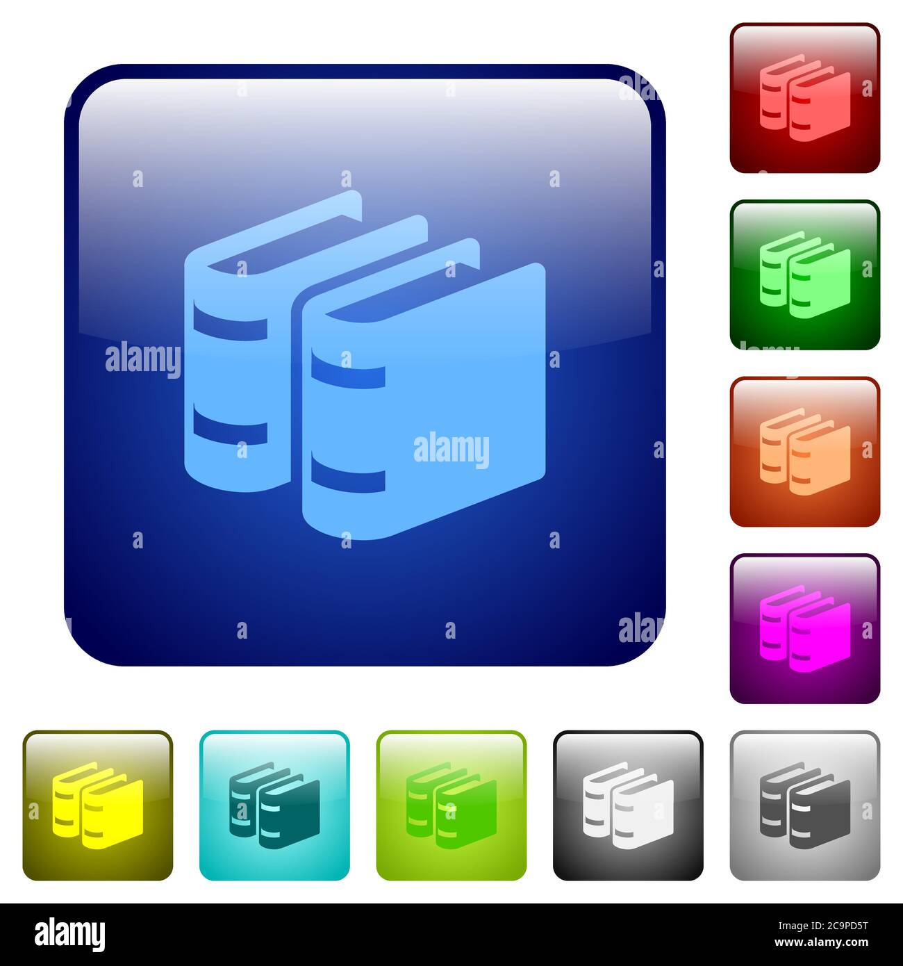 Two books icons in rounded square color glossy button set Stock Vector ...