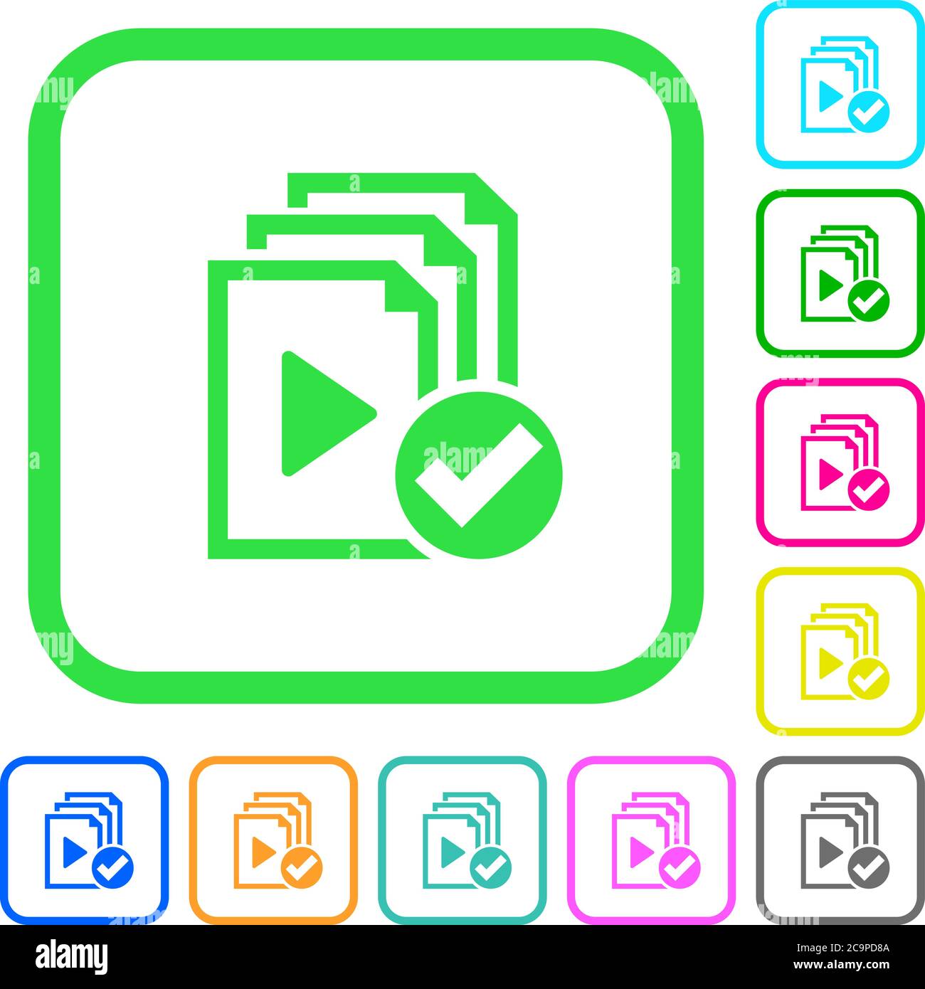 Playlist done vivid colored flat icons in curved borders on white ...