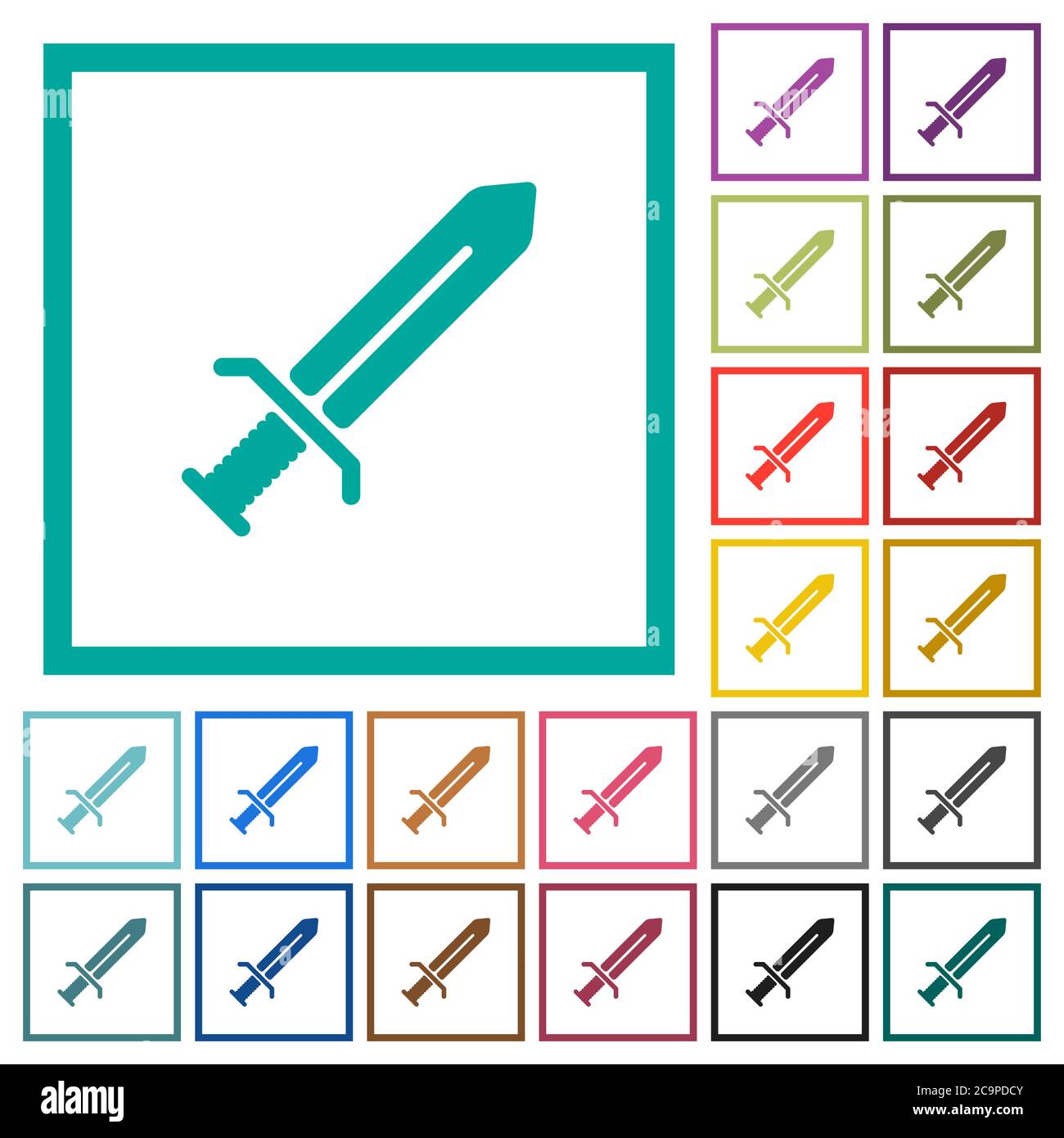 Sword flat color icons with quadrant frames on white background Stock ...
