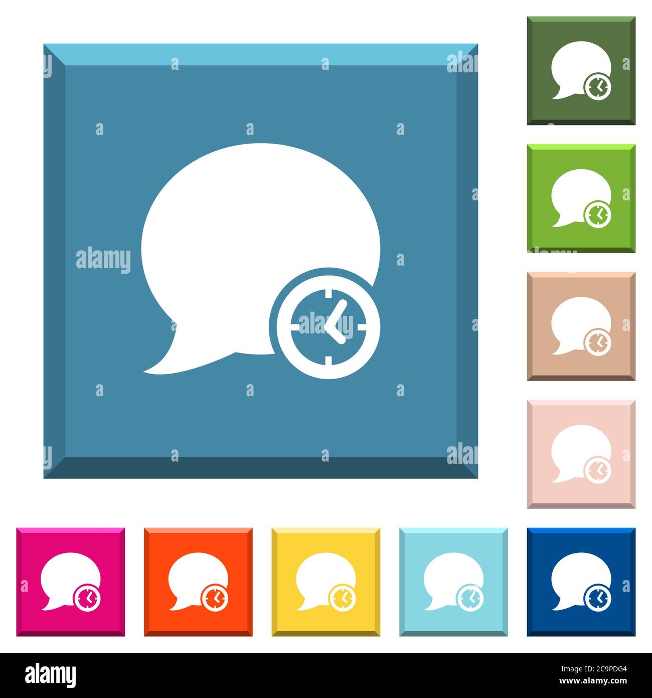 Blog comment time white icons on edged square buttons in various trendy ...