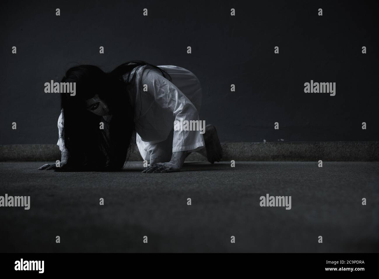 Horror woman ghost creepy crawling, halloween day concept Stock Photo ...