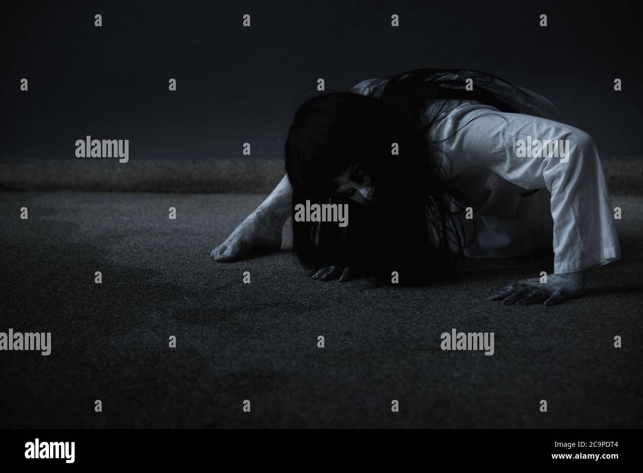 Woman ghost horror creepy her is crawling, halloween concept Stock ...