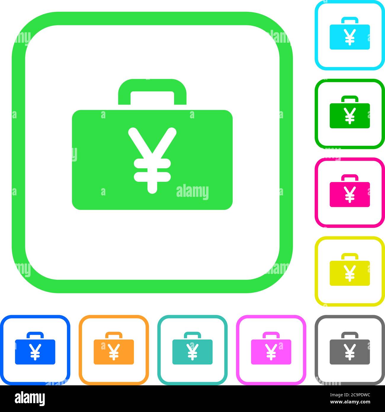 Yen bag vivid colored flat icons in curved borders on white background ...