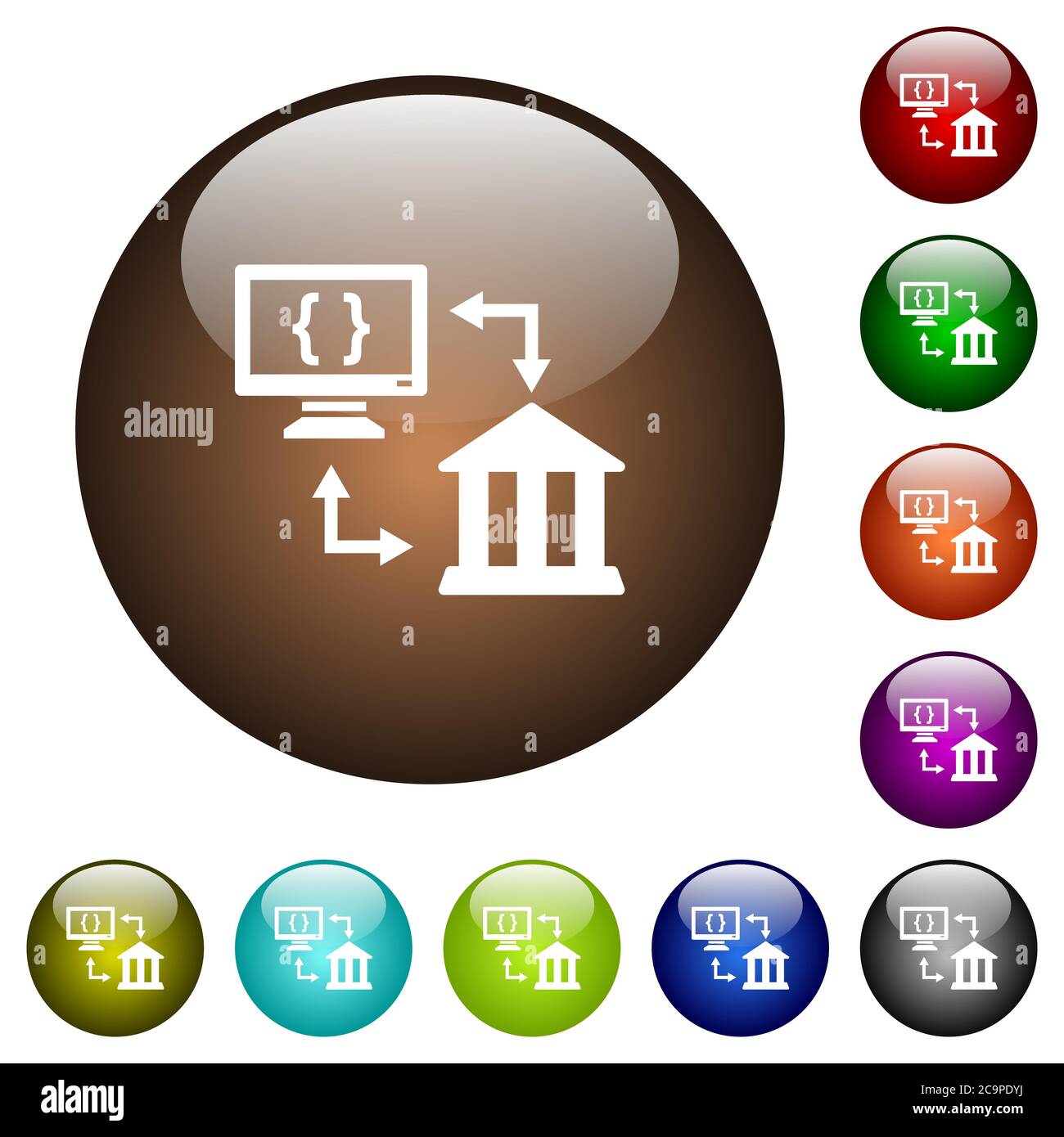 Open banking API white icons on round color glass buttons Stock Vector ...