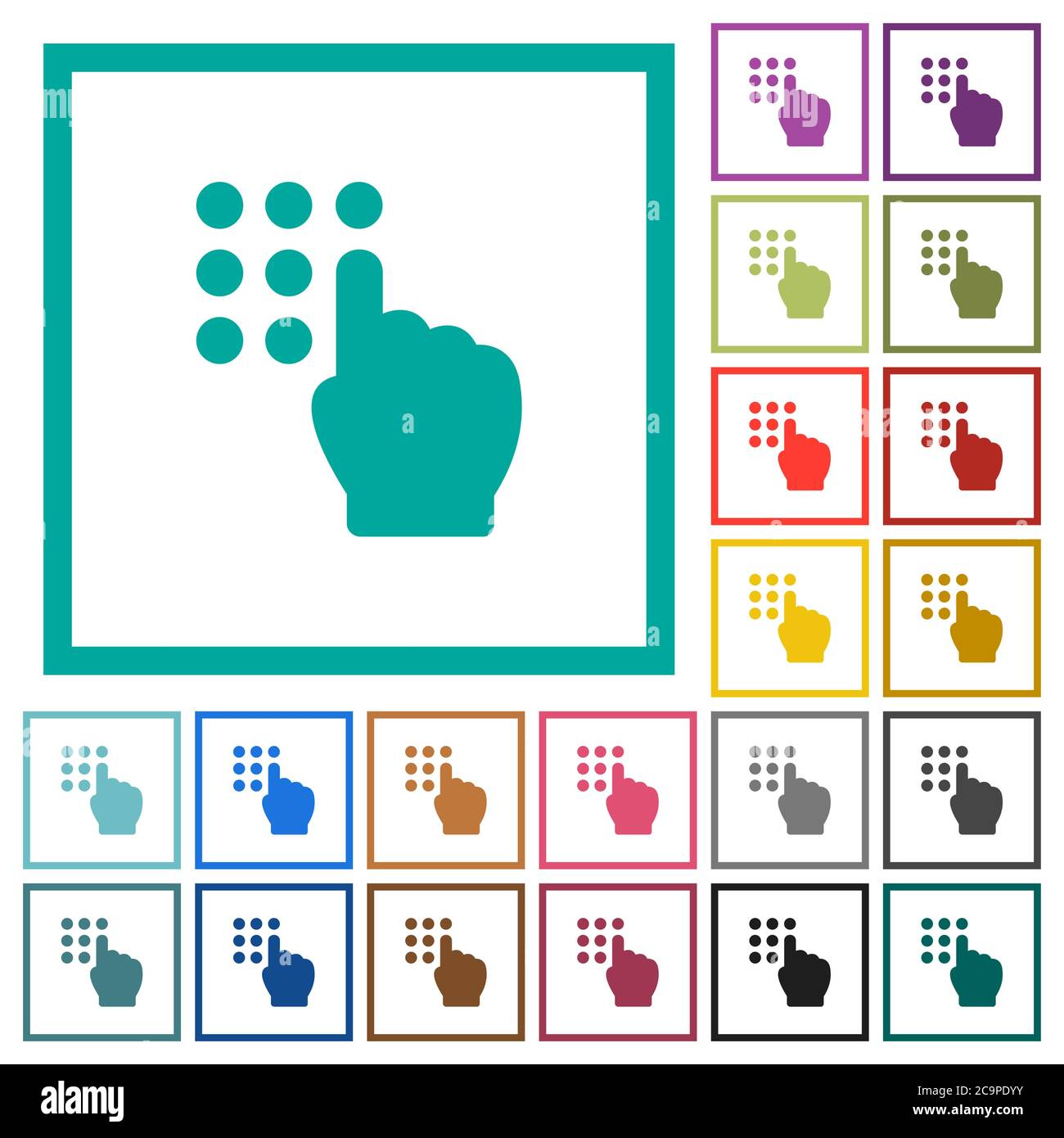 Typing security code flat color icons with quadrant frames on white ...