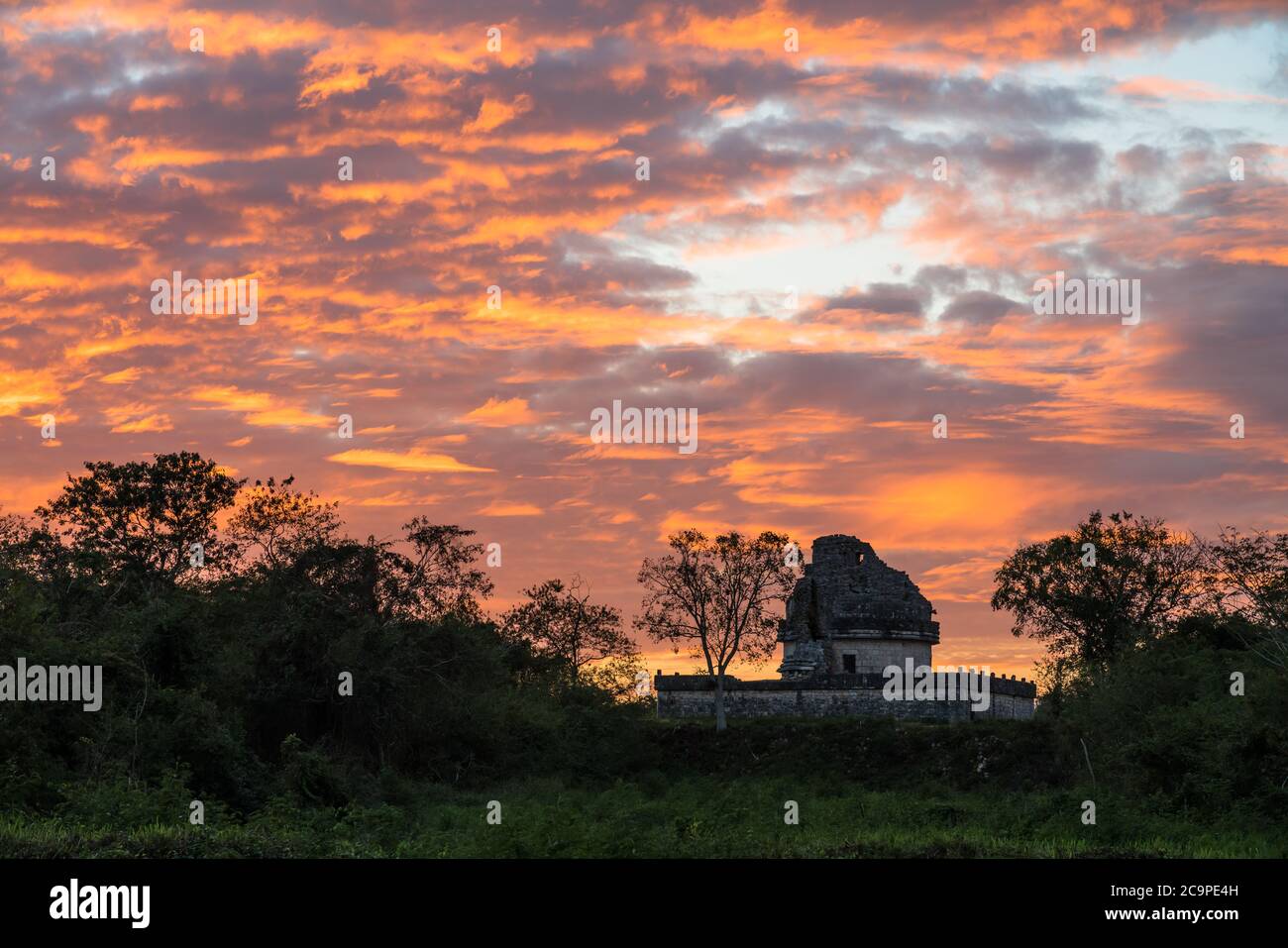 Colorful red sunset skies over the Caracol or the Observatory in the ...