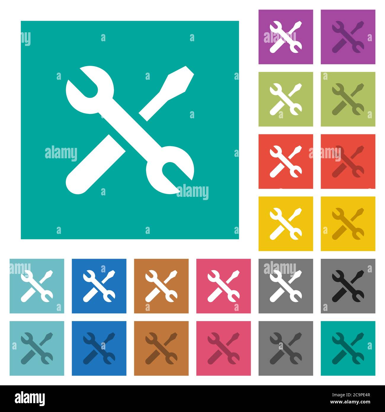 Maintenance multi colored flat icons on plain square backgrounds ...
