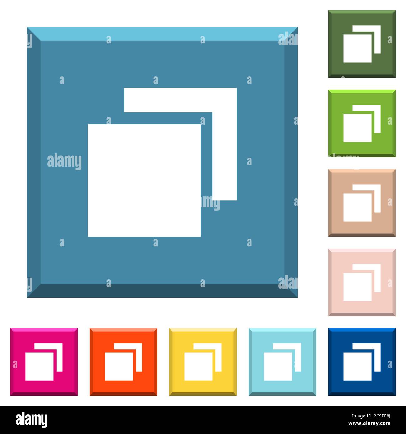 Overlapping elements white icons on edged square buttons in various ...