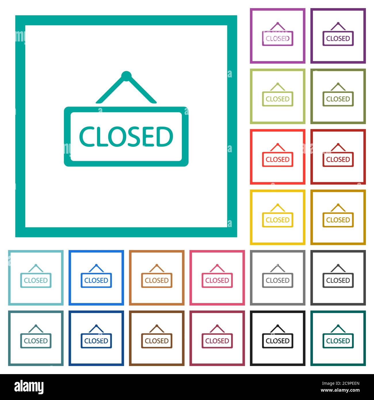 Closed sign flat color icons with quadrant frames on white background ...