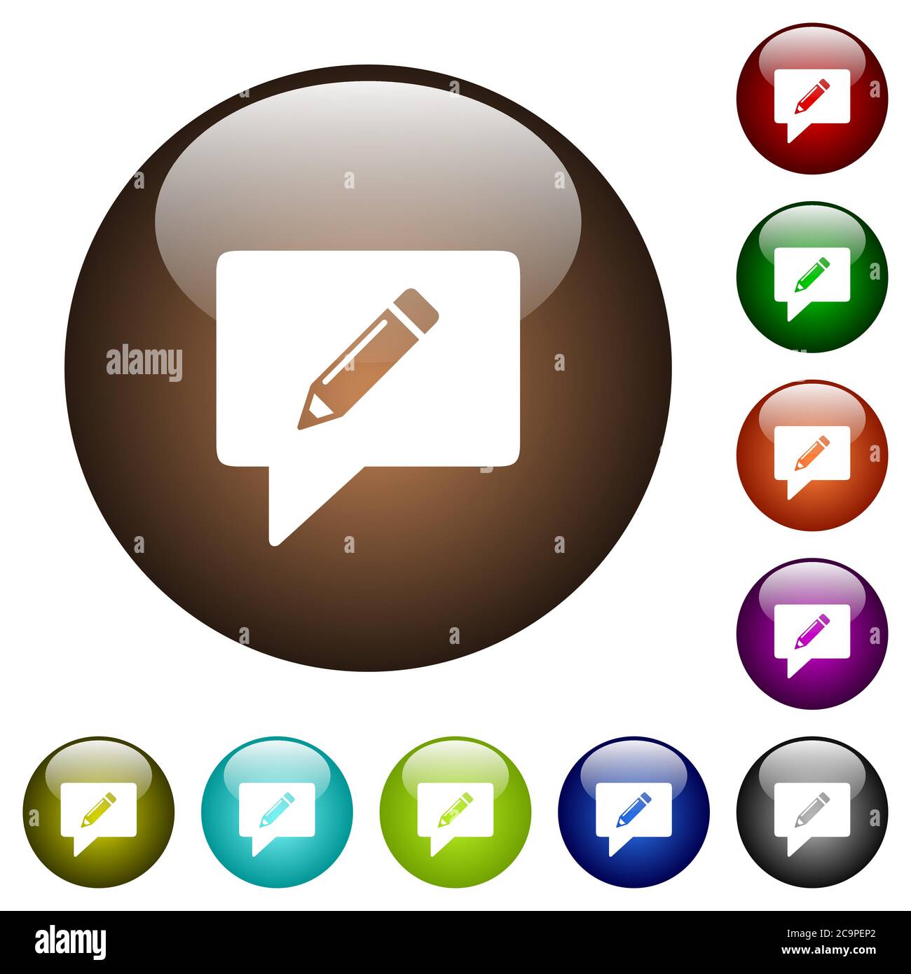 writing comment white icons on round color glass buttons Stock Vector ...