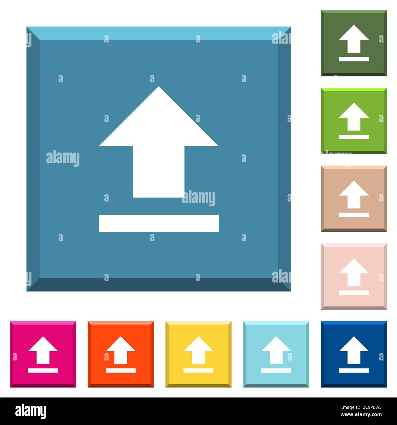 Upload white icons on edged square buttons in various trendy colors ...